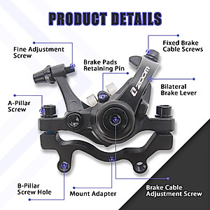 BUCKLOS MTB Bike Disc Brake kit, Mechanical Disc Brakes Aluminum Alloy Caliper for Mountain Bike with 160mm Stainless Steel Rotor/Floating Rotors and is/PM Universal Conversion Adapter (Front+Rear)