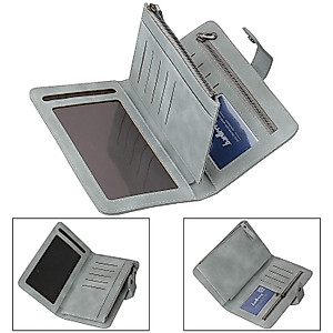 Wristlet Wallets for Men & Women, Leather Clutch Wallet with Card Slots Business Long phone Purse Multi Card Organizer (C224 Gray)