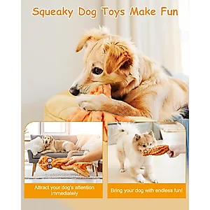 2 Pcs Dog Toys, Squeaky Dog Toys, No Stuffing Plush Dog Toys, Chew Toys with Crinkle for Puppy Teething, Durable Pet Toys for Small Medium Dogs, Elephant Blue + Octopus Dog Toys