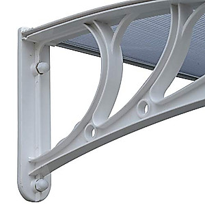 MCombo 38 inch x 116 inch Window Awning Outdoor Polycarbonate Door Shade Patio Cover Canopy, 6055-4012 (Pure White Bracket +Clear Hollow Sheet)
