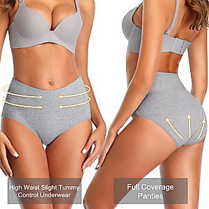 IROCUE High Waisted Underwear Cotton Brief Ladies Panties Full Coverage Breathable Tummy Control Underwear for Women Multipack-L