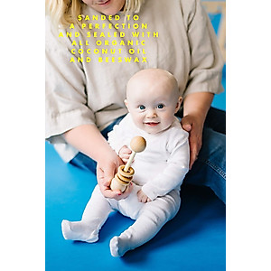 Wood Baby Rattle Teether by Homi Baby, Perfect Montessori Grasping Teething Toy for Babies, Handmade in The USA, Sealed with Organic Virgin Coconut Oil & Beeswax (Natural)
