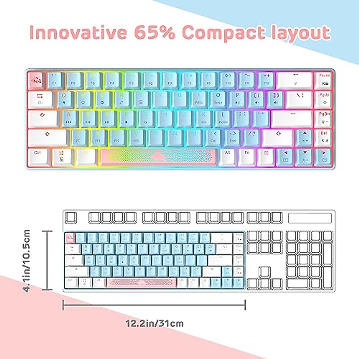 MANBASNAKE MK14 60% Mechanical Gaming Keyboard, Compact 68 Keys Mini Wired Office Keyboard, Hot Swappable RGB Gaming Keyboard with Blue Switch for Windows/Laptop/PC/Mac Gamer