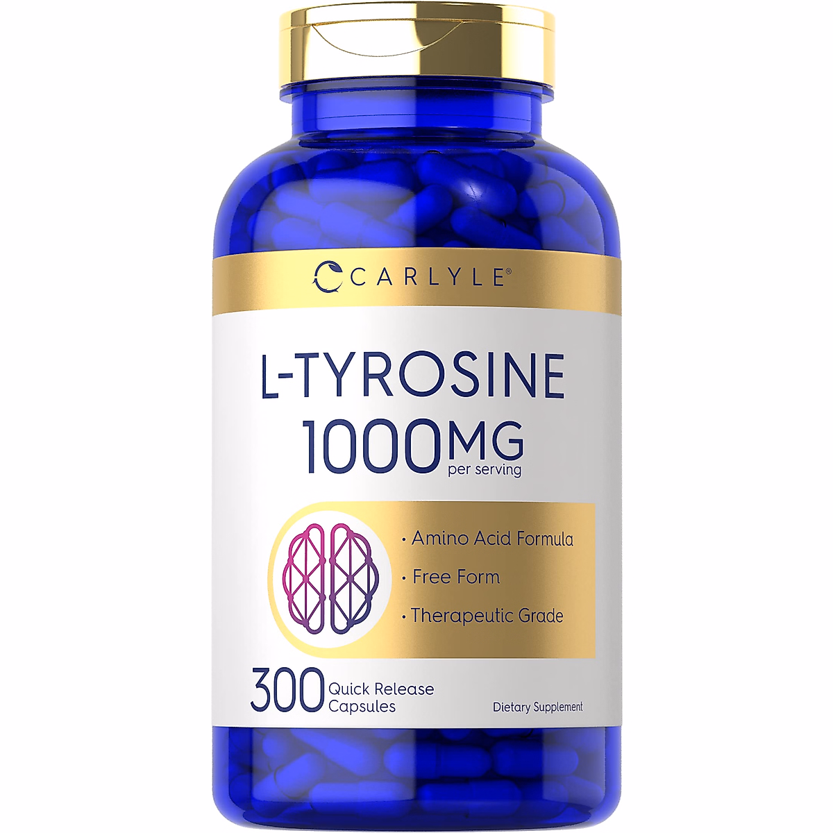 Carlyle L Tyrosine Capsules 1000mg | 300 Count | Therapeutic Grade | for Men and Women | Non-GMO & Gluten Free Supplement