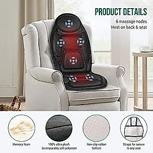 Snailax Back Massage Seat Cushion, Memory Foam Pad, 5 Massage Modes & 2 Heat Settings, Seat Massager for Office Chair,Home Use