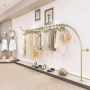 Gold Clothing Rod Curved Racks, Creative Display Garment Racks in Boutique Clothing Stores, Modern Retail Garment Rack, Closet Rod Retail Display Rack, 250CM