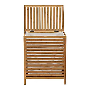 Household Essentials 6216-1 Natural Bamboo Laundry Hamper with Hinged Lid and Cotton Liner Large