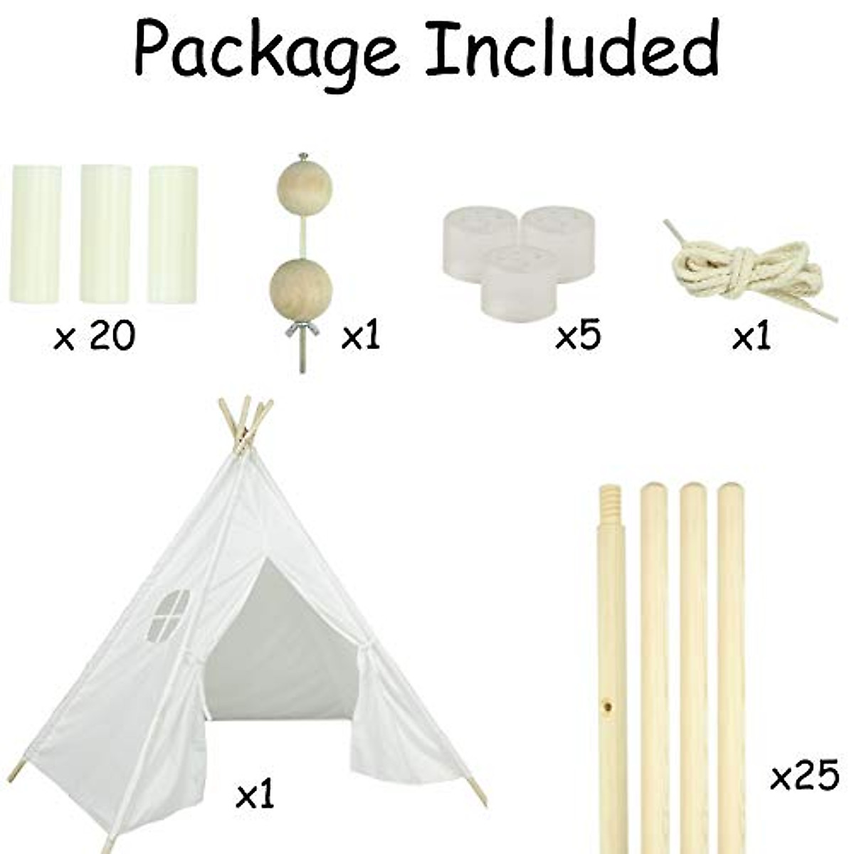 Ogrmar Kids Teepee Play Tent Foldable White Canvas Kids Playhouse Portable Kids Tent for Girls and Boys to Play Indoor and Outdoor