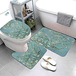 Almond Blossom by Vincent Van Gogh Paintings Bathroom Rugs Mats Set 3 Piece Soft Bath Mat Contour Mat Toilet Lid Cover
