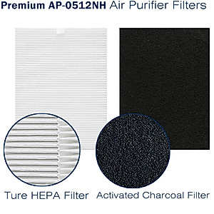 Allisfresh AP-0512NH True HEPA Replacement Filter Compatible with Coway Airmega AP-0512NH Air Purifier, 2 x HEPA Filter and 4 x Carbon Filters