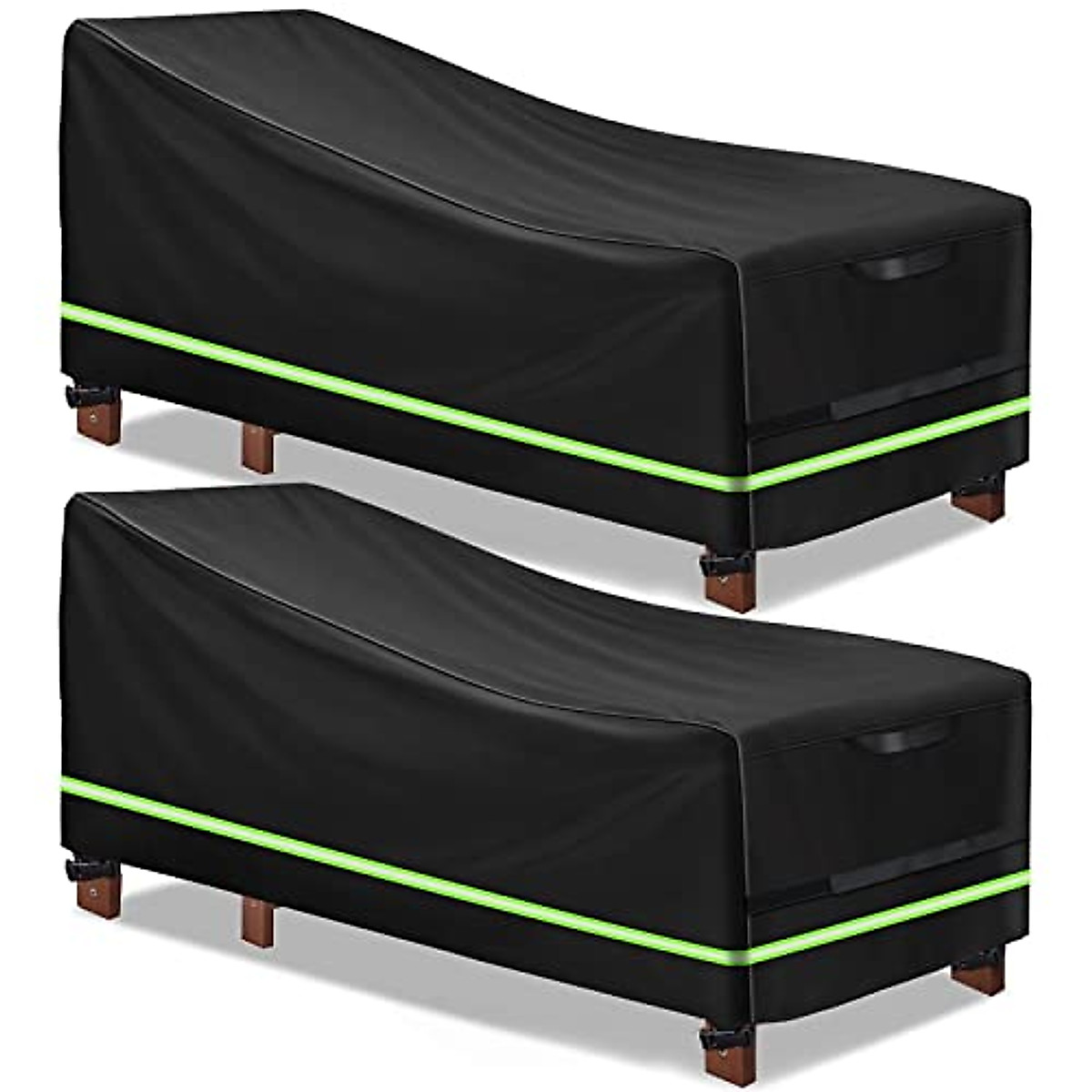 GARPROVM Chaise Lounge Cover, Waterproof 420D Heavy Duty Patio Outdoor Lounge Chair Cover, 2 Handle, PU Coating, Reflective Tape, UV Resistant & Tear-Resistant, 2 Pack - 79‘’ L x 30‘’ W x 28‘’H