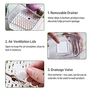 elabo Food Storage Containers Fridge Produce Saver- Stackable Refrigerator Organizer Keeper Drawers Bins Baskets with Lids and Removable Drain Tray for Veggie, Berry and Fruits