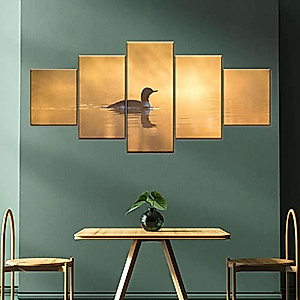 Painting Prints 5 Pieces Wall Art Loon In Misty Waters Picture Wall Art Print for Bedroom Living Room Home Decor (Frameless)