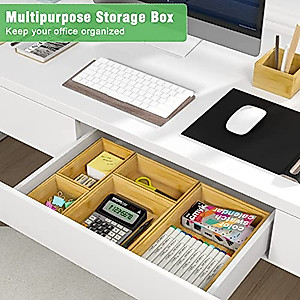 Bamboo Bathroom Drawer Organizer Dividers, Wooden Kitchen Utensil Holder Set of 5, Stackable Junk Drawer Organizer Tray, Multi-Use Storage Bins Boxs for Home, Office, Clothing, Makeup, Jewelry