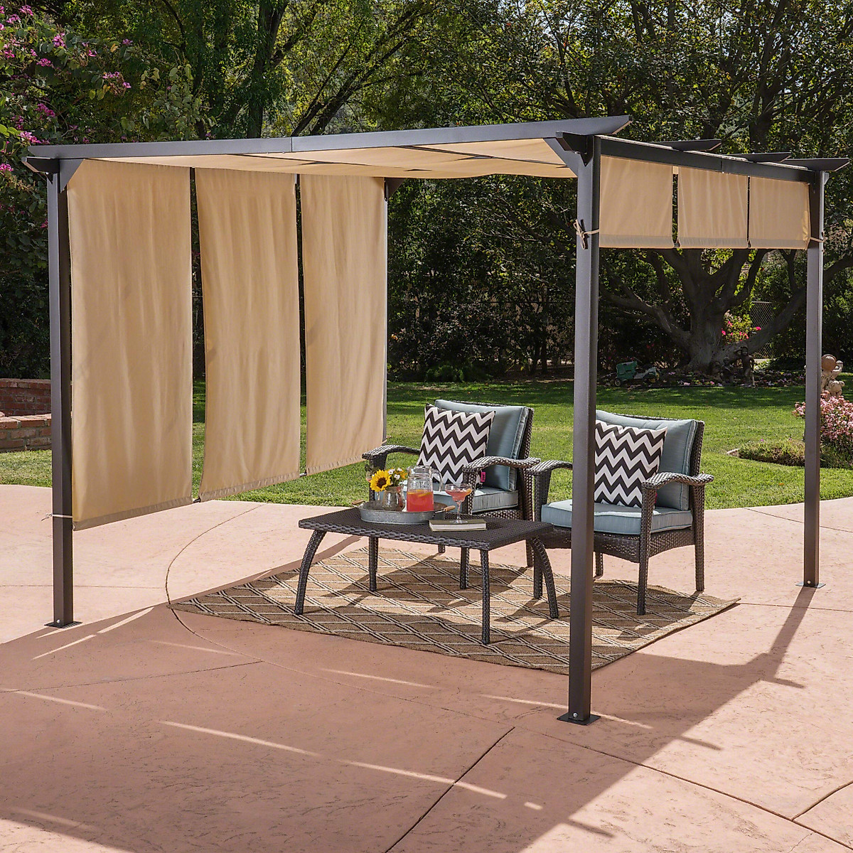 Christopher Knight Home Dione Outdoor Steel Framed 10' Gazebo, Beige/Brown