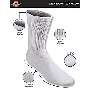 Dickies Men's All Purpose Cushion Crew Socks, Available in M-XL (6, 12, White (6 Pairs), Large