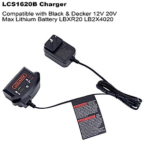 LCS1620B Compatible with Black and Decker 20V Lithium Battery Charger, Compatible with Black & Decker 12V 20V Battery LBXR20 LBXR20-OPE LBX4020 LB2X4020