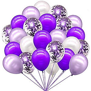 72pcs Purple Balloons Assorted Latex Purple Confetti White Balloons for Wedding Birthday Graduation Party Decorations