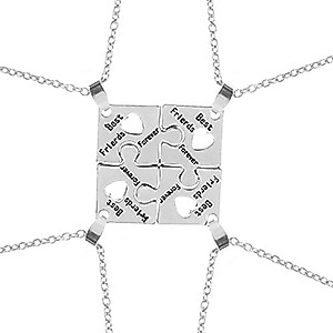 Best Friend Friendship Necklaces for 4, Best Friends Forever BFF Necklace Engraved Puzzle Friendship Pendant Charm Necklaces Set Christma Gift for Women Girls