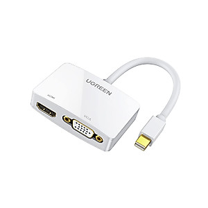 UGREEN Mini DisplayPort to HDMI VGA Adapter, 4K Thunderbolt 2 Adapter 2 in 1 Mini DP Converter Compatible with MacBook Pro MacBook Air iMac Surface Pro 1 2 3 4 6 Surface Laptop 2 ThinkPad X1, White