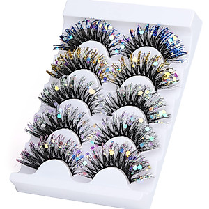 Glitter Lashes Colored False Eyelashes Wispy Lashes 5 Pairs Dramatic Lashes Cat Eye Festival Lashes Pack 5 Style by Zegaine