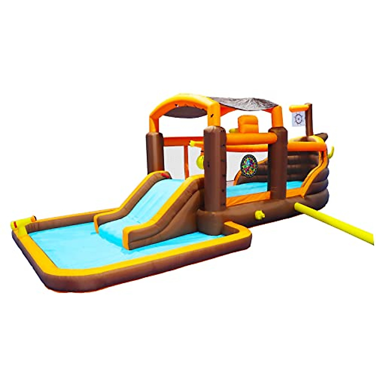 Inflatable Water Slide, Inflatable Playground Backyard Water Park with Climbing Wall, Playground Sets for Kids Backyard, Cruise Ship Design Splash Pool & Basketball & Blower