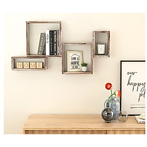 JACKCUBE Design 4 Cube Wall Mounted Rustic Floating Shelves, Wood Display Shelf, Shadow Box , Decorative Wall for Livingroom, Bathroom, Kitchen, Bedroom - MK517A