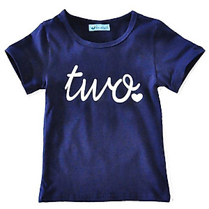 FAYALEQ Toddler Baby Girls Birthday Outfits Letter Print Short Sleeve Tops and Skirt Clothes Party Dress Set Size 2-3Years (Dark Blue)