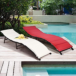 Tangkula Set of 2 Patio Chaise, Foldable Outdoor Patio Wicker Lounger Chair, with Double-Sided Cushions, Suitable for Poolside Garden Lawn Backyard Deck and Sunroom