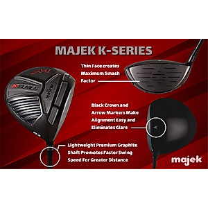 Big & Tall Men's (+1" Longer than Standard Length) Majek High Launch Golf K Series 460cc 10.5° Driver Right Handed Premium Ultra Forgiving Regular Flex Graphite Shaft Tour Velvet Grip