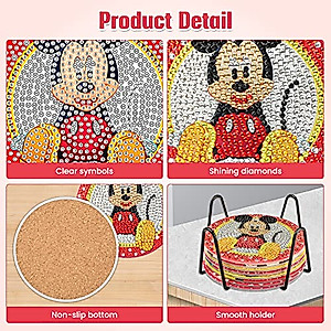 CEOVR 8 Pcs DIY Diamond Painting Coasters for Drinks with Holder, Cute Cartoon Mouse Diamond Art Coasters Set Housewarming Gift for Friends Men Women Birthday Home Living Room Kitchen Bar Decorations