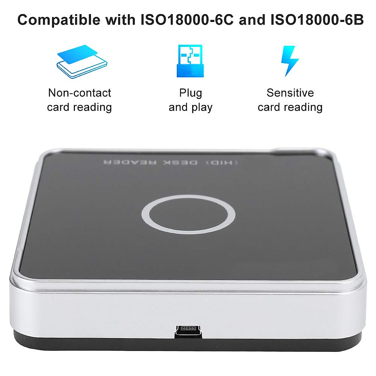 Desktop Reader UHF RFID, Fast Response Speed Sensitive Reading Distance Up to 50Cm, Circular LED Indicator, Built in Buzzer, 2Dbi Circular Polarization Antenna 12.5Dbm to 26Dbm
