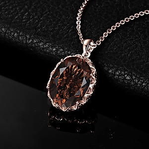 JewelryPalace Huge 8.5ct Oval Shape Natural Smoky Quartz Pendant Necklace for Women, 925 Sterling Silver 14k Rose Gold Plated Necklace for Her, Genuine Gemstone Jewelry sets 18 Inches Chain