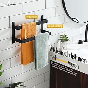 KOKOSIRI Towel Bars Black Bath Towel Holders 16 Inches Bathroom 2-Tiers Ladder Towel Rails Wall Mounted Towels Shelves Rack Stainless Steel, B5008BK-L16