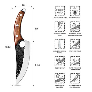 Bicico Butcher Knife, Viking Knife with Sheath, Japanese Hand Forged Meat Cutting Chef Cleaver Portable Survival Bushcraft Belt Knife, Ultra Sharp Kitchen Knife for Outdoor Camping Hunting BBQ