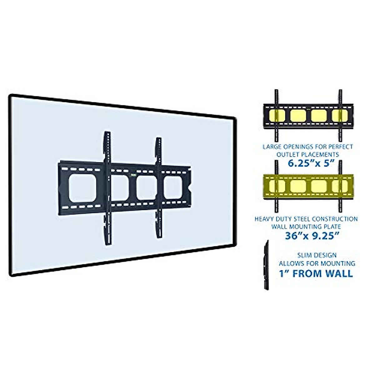 Mount-It! Low-Profile Large TV Mount | Flush TV Wall Mount | Ultra-Slim Fixed TV Mount for 42-70 in. Screen TVs | VESA Compatibility up to 800x400 | 220 lbs Capacity
