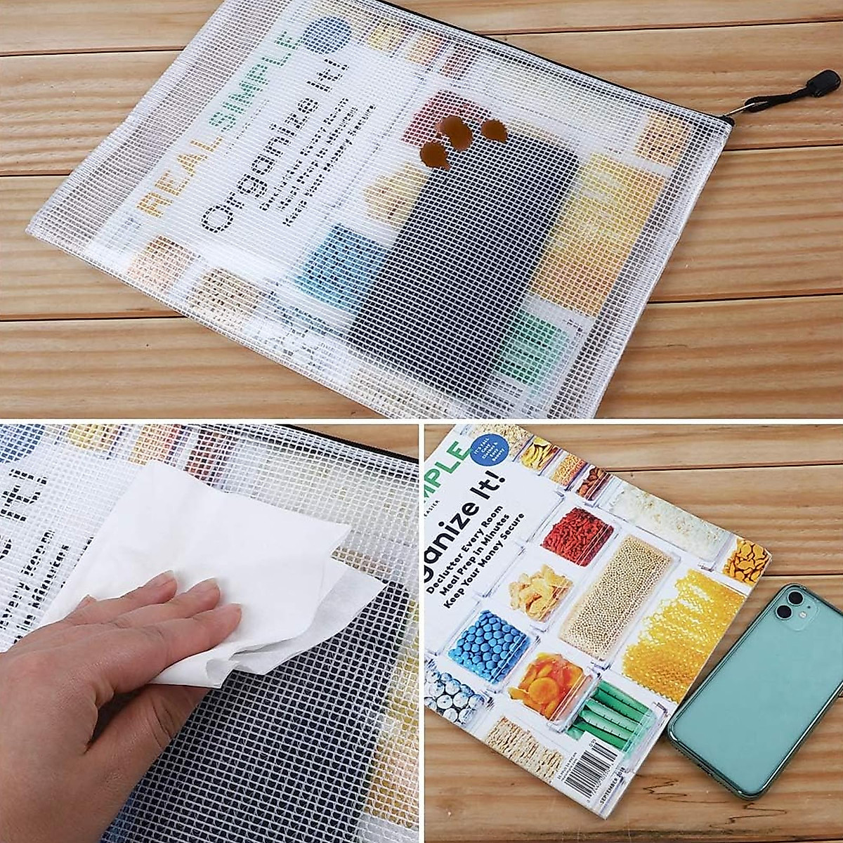 EOOUT 24pcs Mesh Zipper Pouch, Board Game Organizer, Storage Bags, Plastic Puzzle Bag for Organizing, Letter Size, A4 Size, for School Students Office Supplies