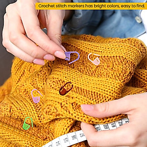 Wooden Yarn Bowl with 6pcs Metal Crochet Hooks and 50pcs Crochet Stitch Markers, Knitting Yarn Bowl with Holes Storage, Handmade Yarn Storage Bowl for DIY Knitting Crocheting Accessories