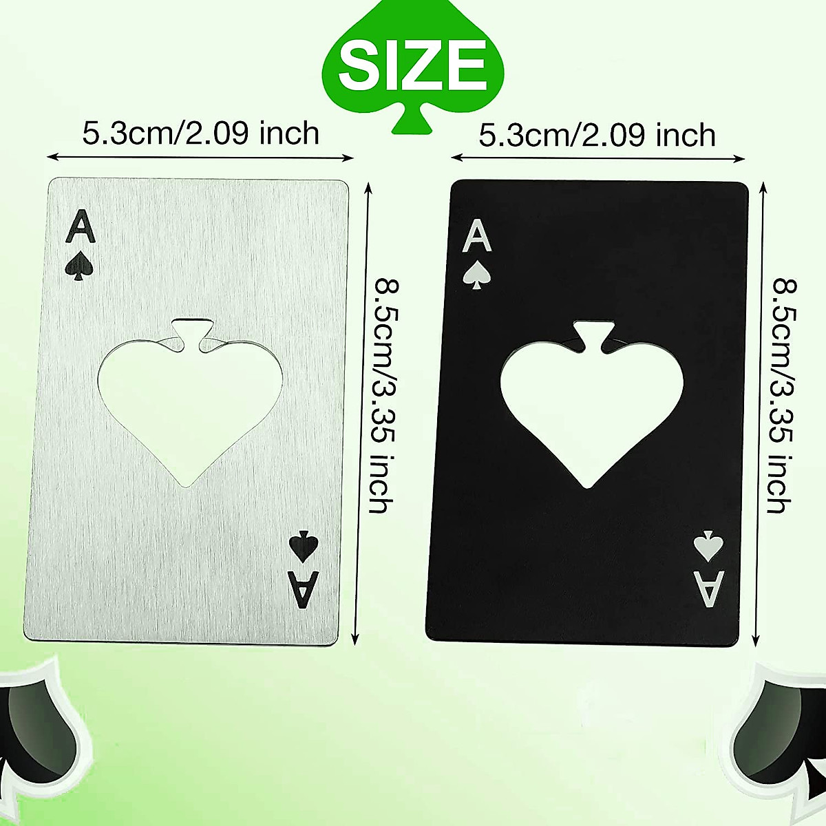 ZB.soar Bottle Openers, Stainless Steel Poker Card Can Openers, Beer Opener Ace Card Bottle Cap Openers Poker Cap Openers (Silver & Black,2 Pcs)