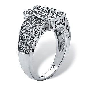 PalmBeach Platinum-plated Sterling Silver Genuine Diamond Accent Vintage Style Filigree Ring Sizes 6-10 Size 7