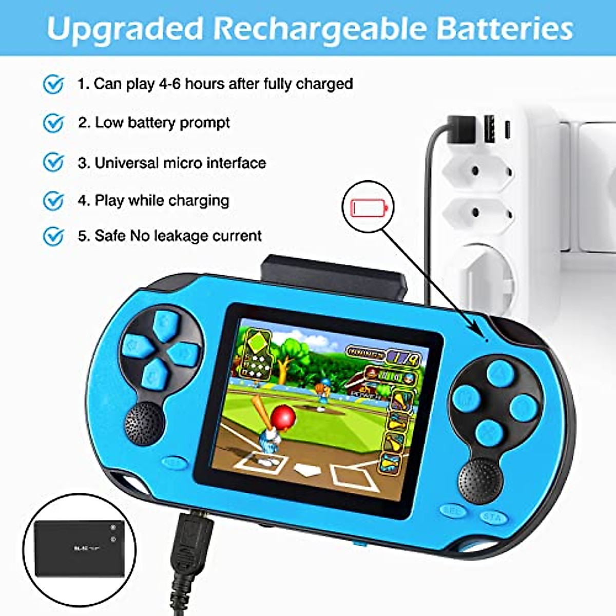 TaddToy 16 Bit Handheld Game Console for Kids Adults, 3.0'' Large Screen Preloaded 230 HD Classic Retro Video Games with USB Rechargeable Battery & 3 Game Cartridges for Birthday Gift for Kids 4-12