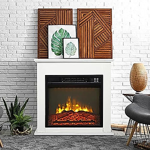 25 Inch 1400W Electric Fireplace Mantel Stove Heater, Portable Freestanding Space Heater with Overheating Safety Protection, Remote Control and Realistic Flames for Indoor & Outdoor（White）