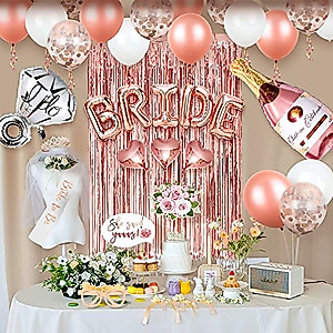 MOVINPE Bachelorette Party Decorations, Bride to Be Sash, Veil, Rhinestone Tiara, Dare Cards, Photo Booth Props, Foil Curtains, Champagne Ring Balloon, Tattoos, Rose Gold Bridal Shower Party Supplies Decor