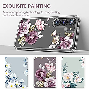 DagoRoo for Samsung Galaxy S23 Case with Tempered Glass Screen Protector, Girls Women Crystal Clear Flower Pattern Cases, Slim Fit Soft TPU + PC Shockproof Cover for Galaxy S23 (Purple)