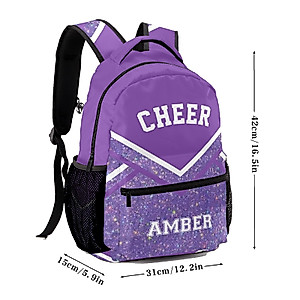 Cheerleader Cheer Purple Backpack with Name Text Custom Laptop Bag for Work Travel Office