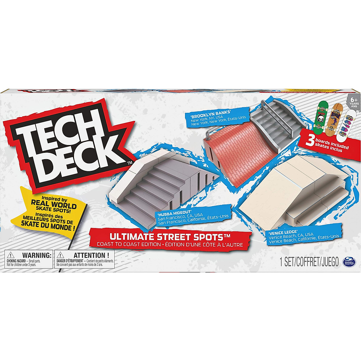 TECH DECK, Ultimate Street Spots Pack with 3 Fully Assembled Exclusive Boards Toys, Coast to Coast Edition