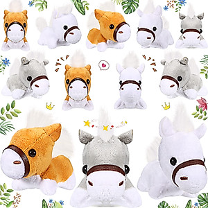 Zomiboo Stuffed Horse, 12 Pcs Assorted Toy Plushies, 3.2 Inch Mini Plush Animals Keychain Party Favors with Detachable Chain for Farm Party Supplies Christmas
