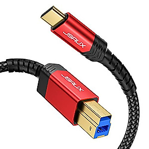JSAUX USB 3.0 Cable B Male to USB-C, 6.6ft USB 3 Type B Cord Nylon Briaded Compatible with Docking Station, External Hard Drivers, Scanner and More