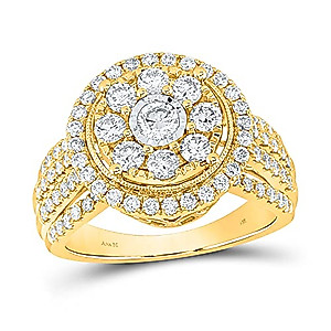 14kt Yellow Gold Round Diamond Halo Bridal Wedding Engagement Ring 1-1/2 Cttw