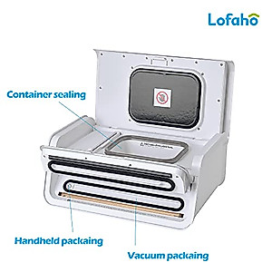 Lofaho 3-in-1 Magic Vacuum Sealer Machine for Food Storage Air-Top & Hose Handheld Vacuum Sealer Include 5 Sealing Bags, 10 Containers (55mm and 75mm Sizes x 5ea/each), Top Film (1ea), EPL Film (1ea)